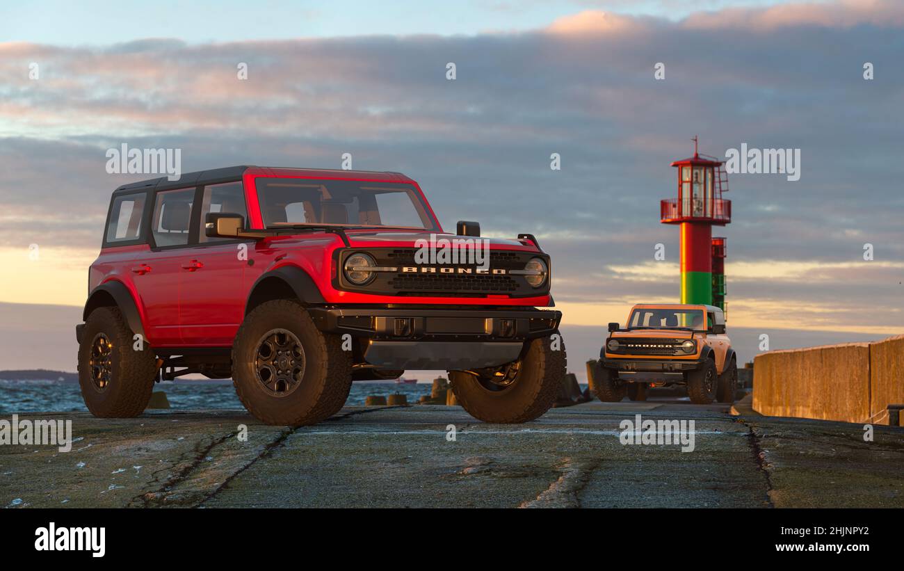 Ford Bronco in 4 door and 2 door version in a seascape Stock Photo - Alamy