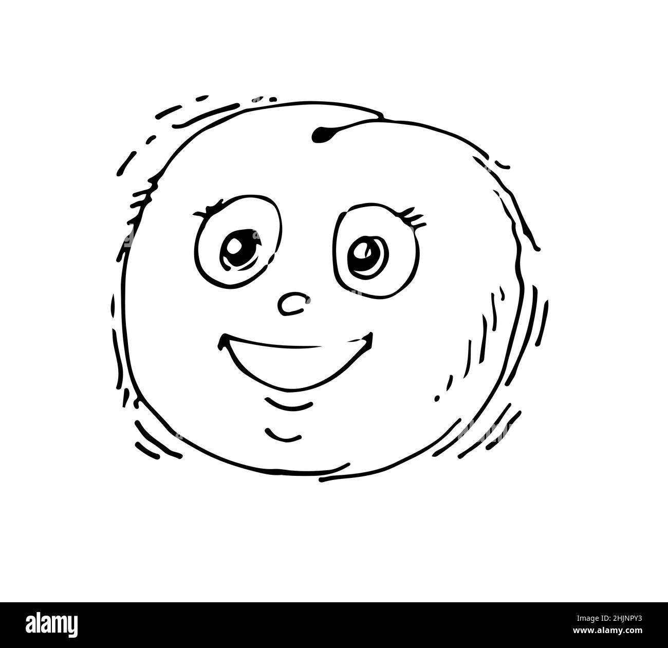Peach laughs. Funny Face. Cheerful drawing of fruit. Hand drawing ...