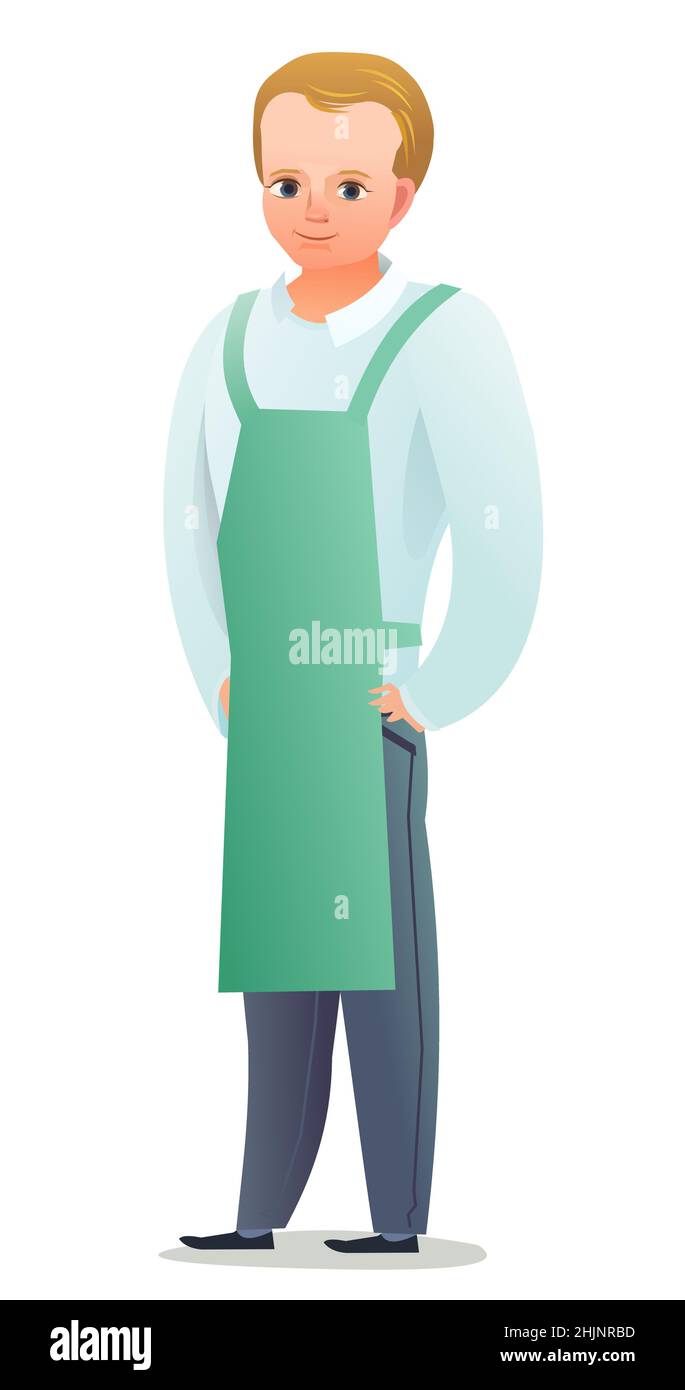 Little boy craftsman or artist. Teen in apron. Master in workwear ...