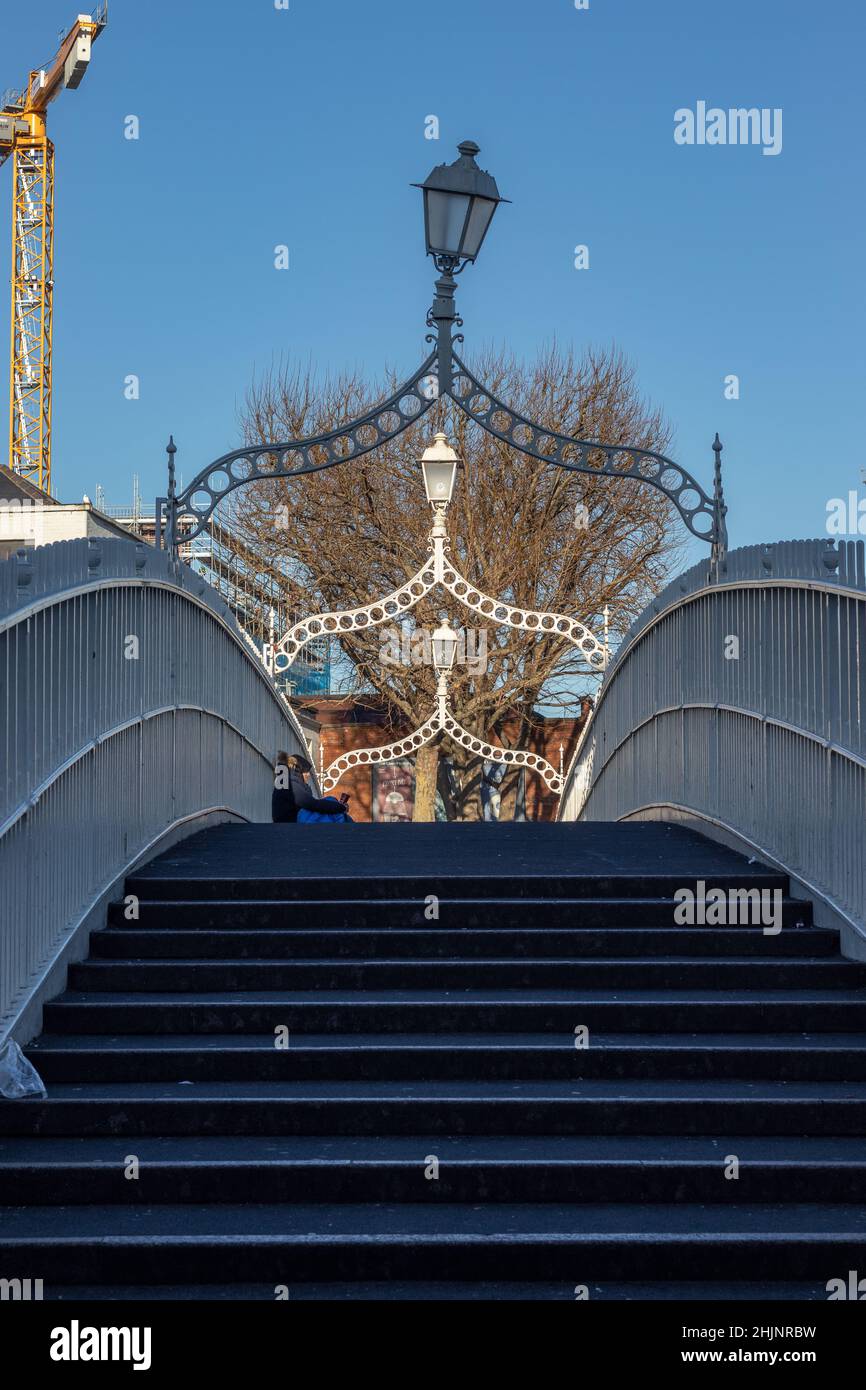 The Penny Ha'penny Bridge over the River Lifey, close up photography, A ...