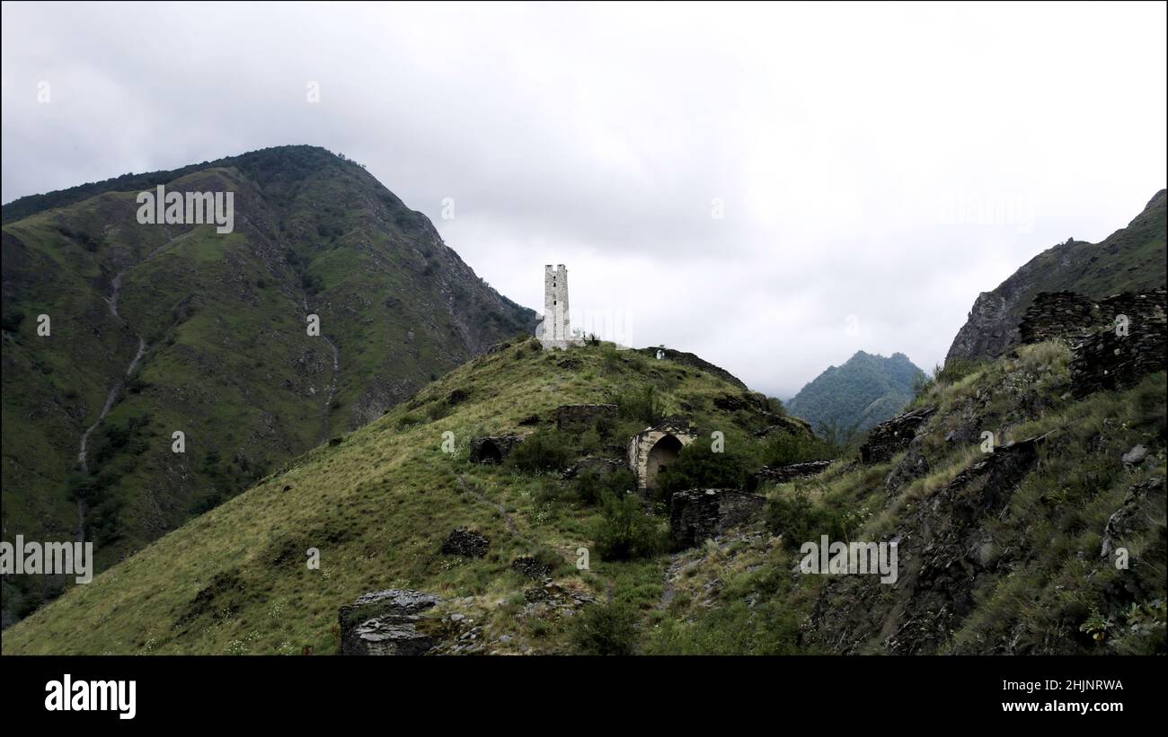 Ancient village built summit white mountain hi-res stock photography ...
