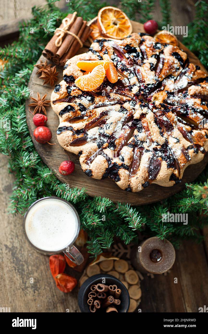 Homemade round pie top view. Simple sweet pastry. Flour product. Food ...