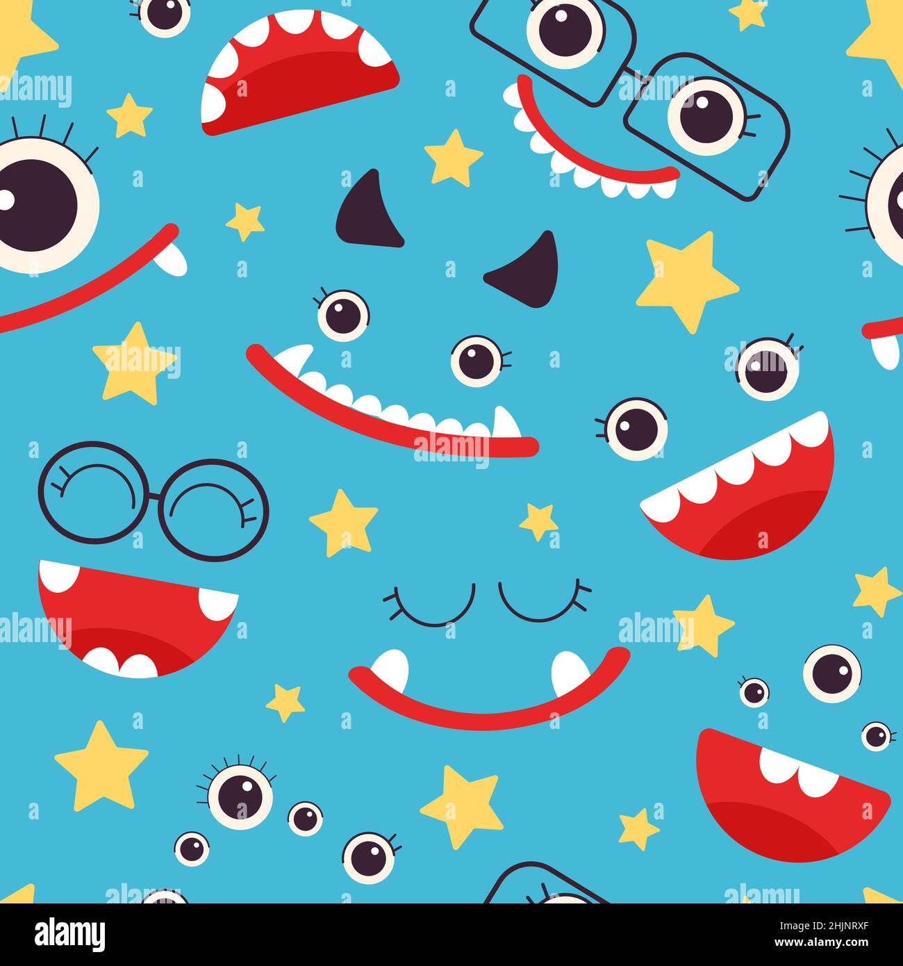 Kids monster seamless pattern. Monsters emotional faces, child fashion ...