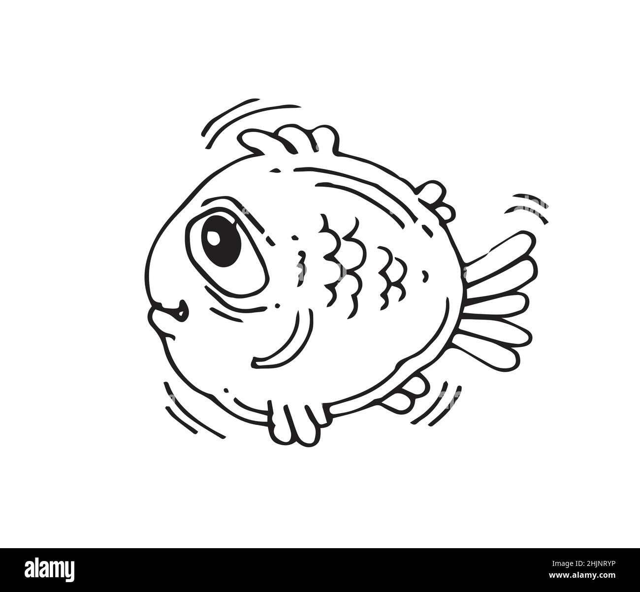 Funny round fish. Cartoon animal character. Underwater world. Outline ...