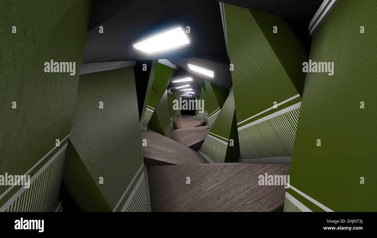 Optical illusion of corridor. Animation. Corridor distorted in space ...
