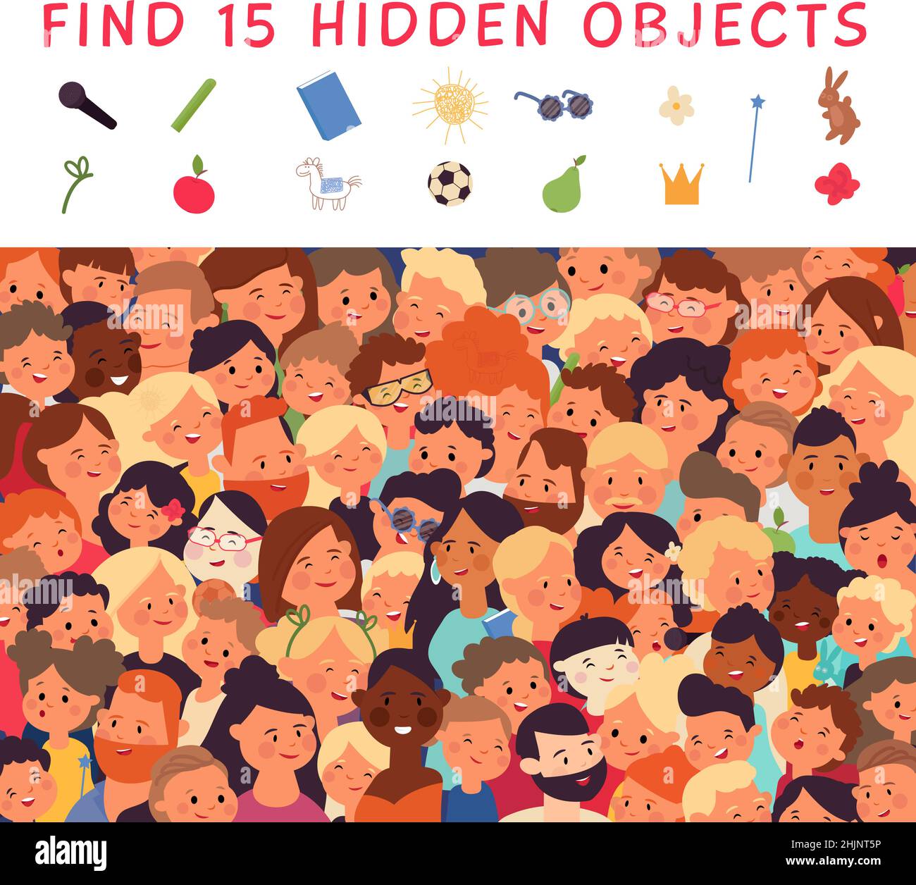 Hidden objects. Search items, find elements on picture. Kids mindful ...