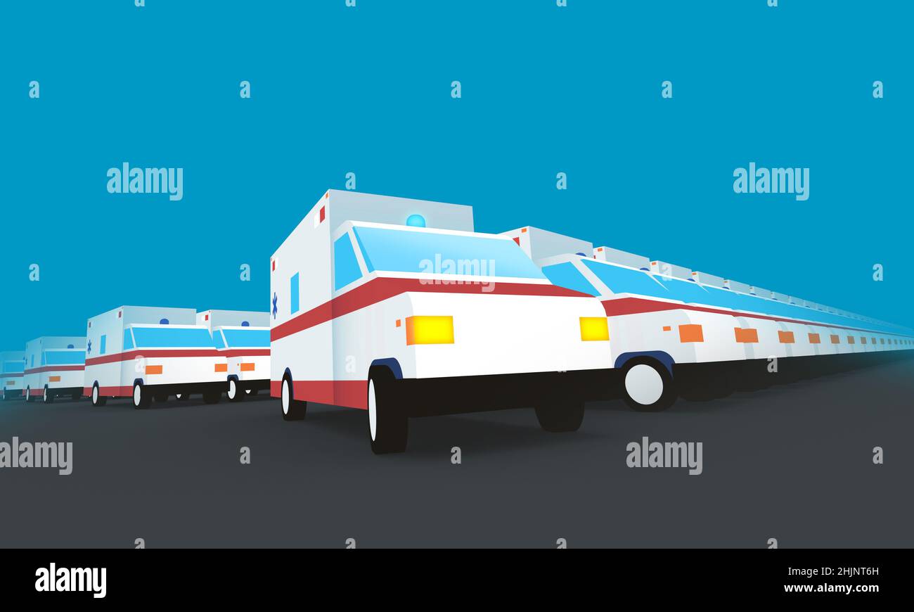 Emergency ambulances in the row, ambulances in line, ambulances traffic ...
