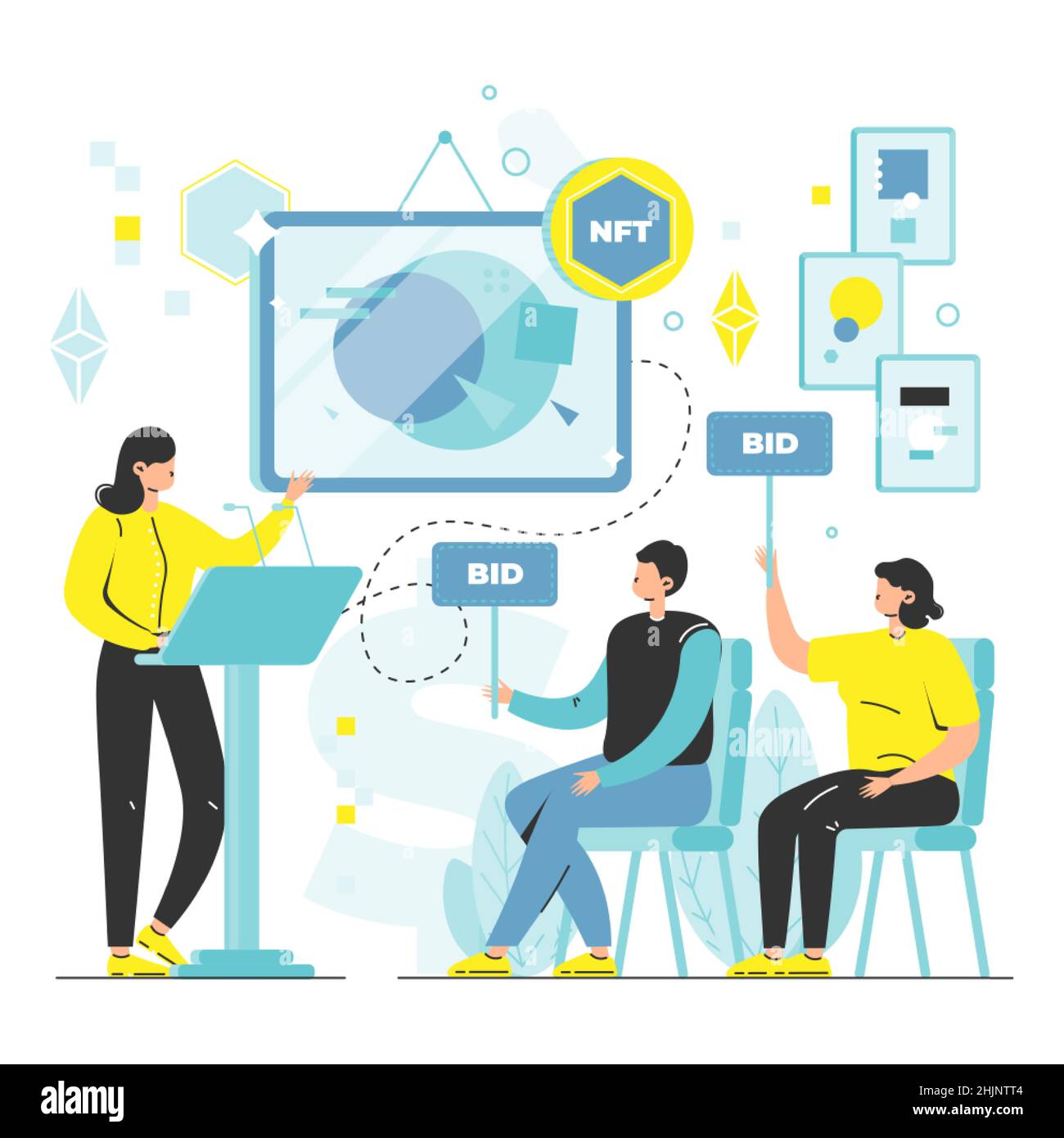 Nft Crypto Art Auction Flat Vector Illustration Non Fungible Token