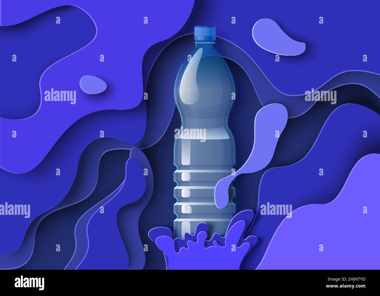 Pure drink water poster template. Realistic plastic bottle, paper cut ...