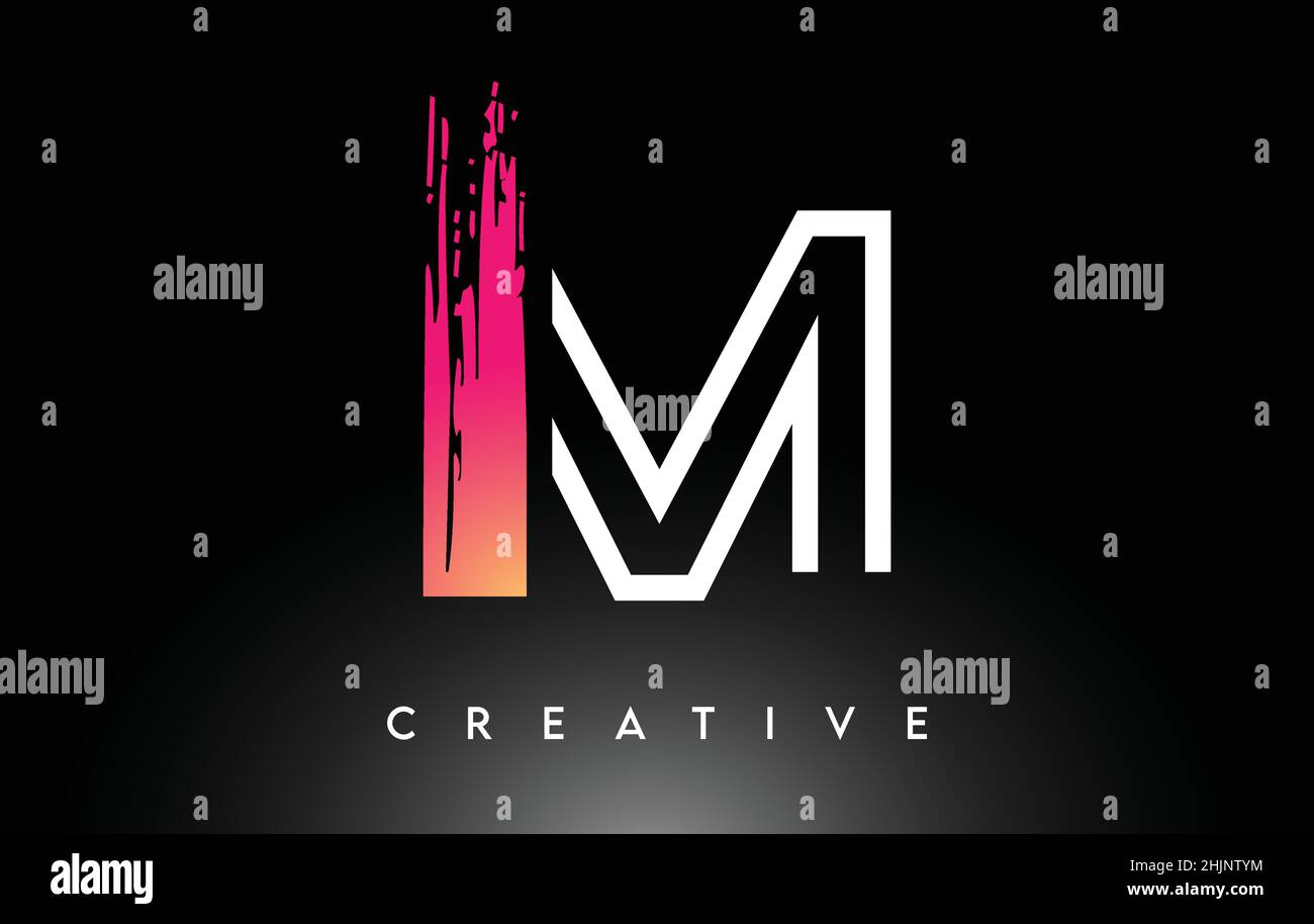 Brush Letter M Logo Design with White Outline and Black Background ...
