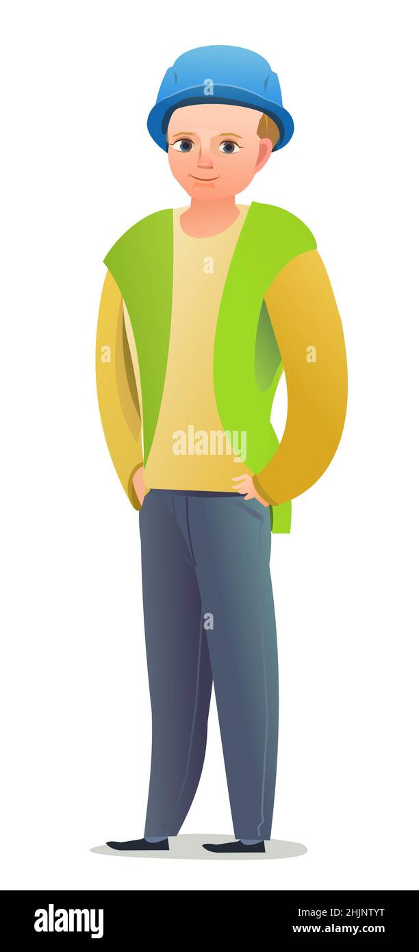 Little boy in overalls. Teen Handyman, locksmith or repairman. Cheerful ...