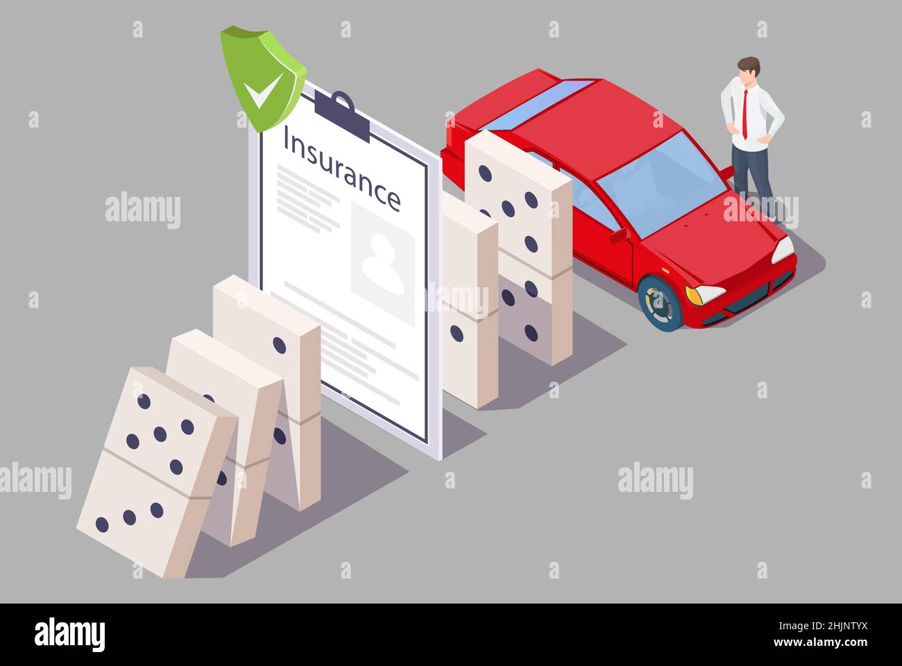 Car insurance policy stopping domino effect, vector isometric ...