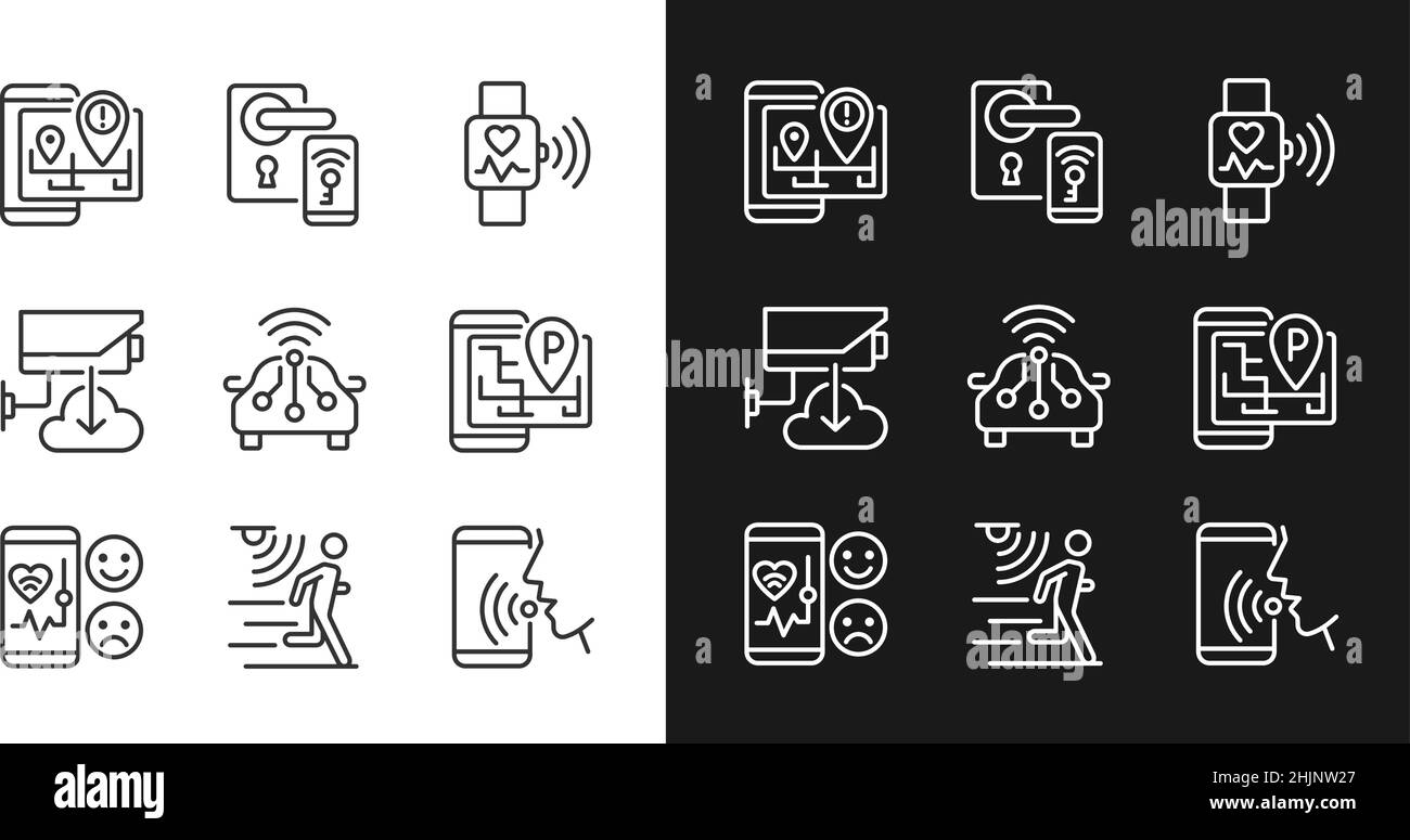Internet of things pixel perfect light and dark theme color icons set ...