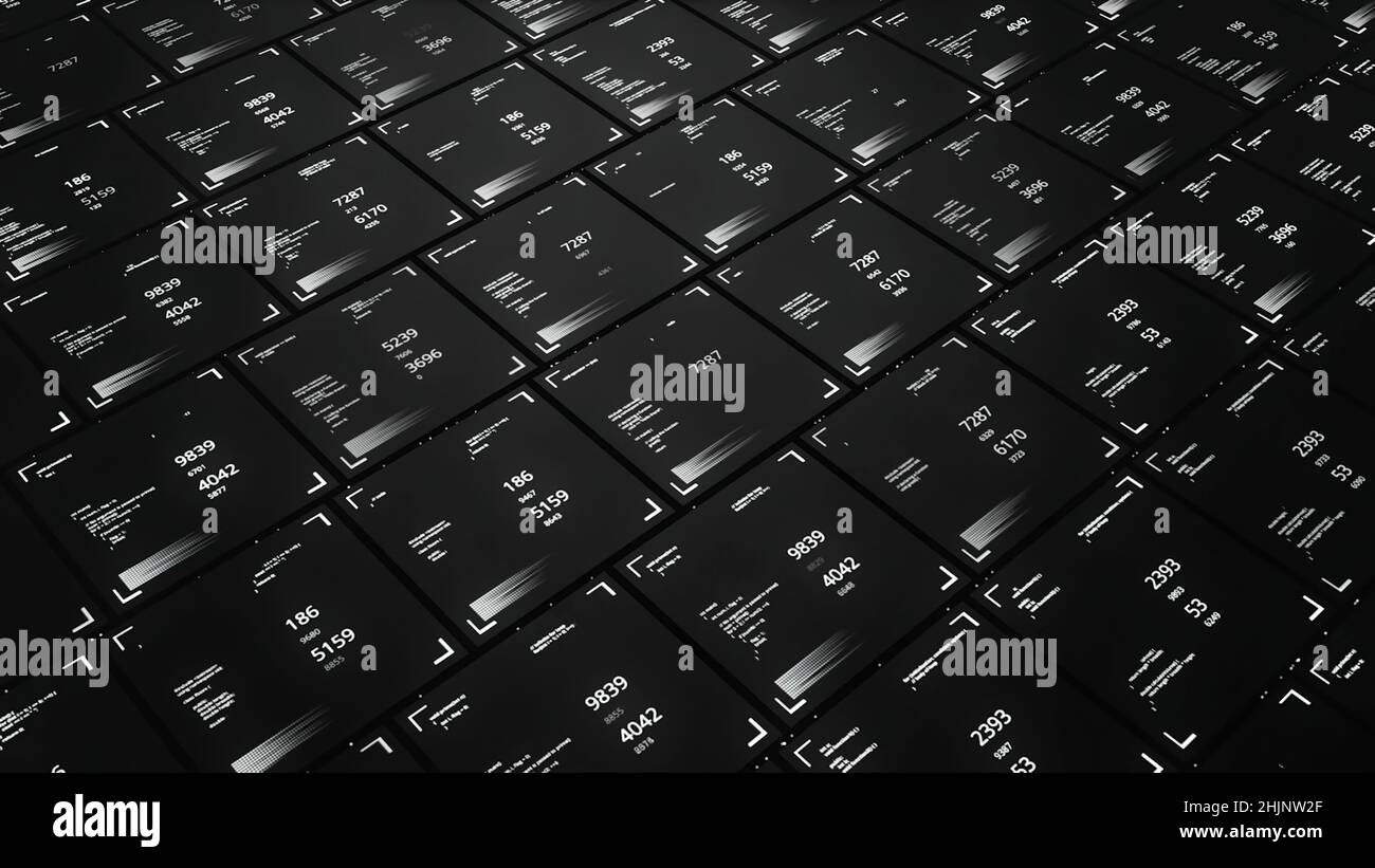 3D cells with numbers. Animation. Futuristic background with computer data in 3D cells. Changing ...