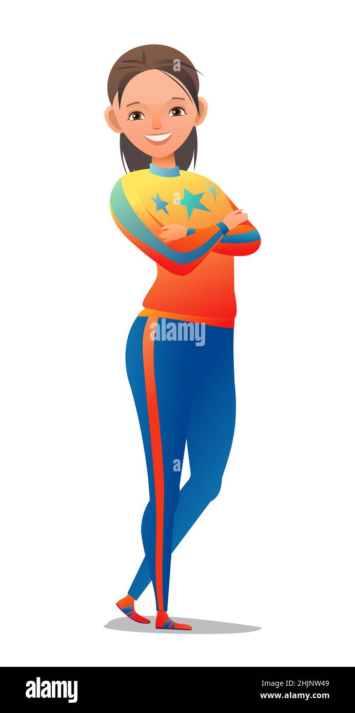 Little girl in tracksuit. Girl got ready for sports activities ...