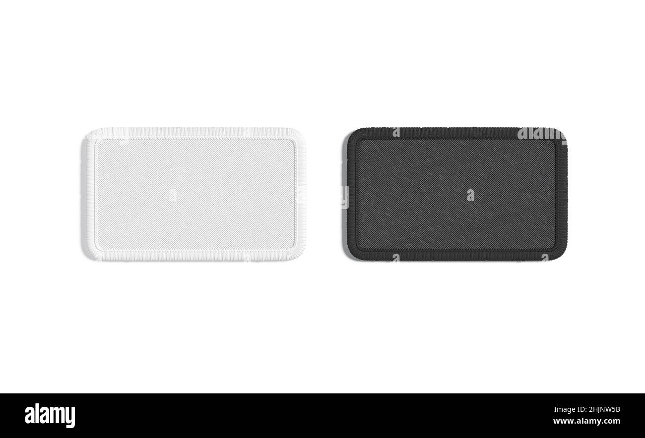 Blank black and white rectangle embroidered patch mockup, top view ...