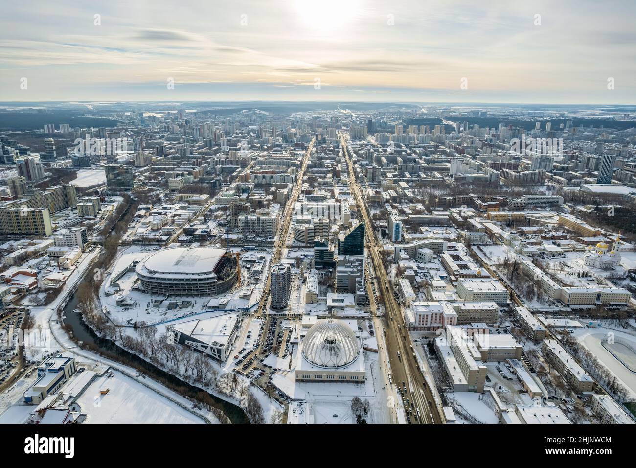 Yekaterinburg aerial panoramic view at Winter in cloudy day ...