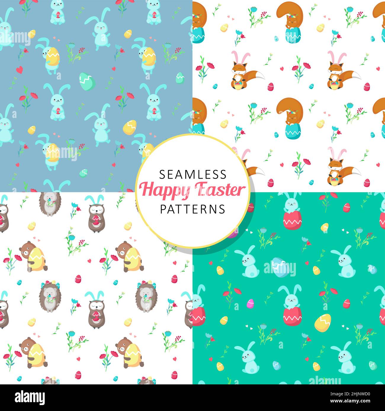 Easter seamless pattern set. Spring childish background, wallpaper with ...