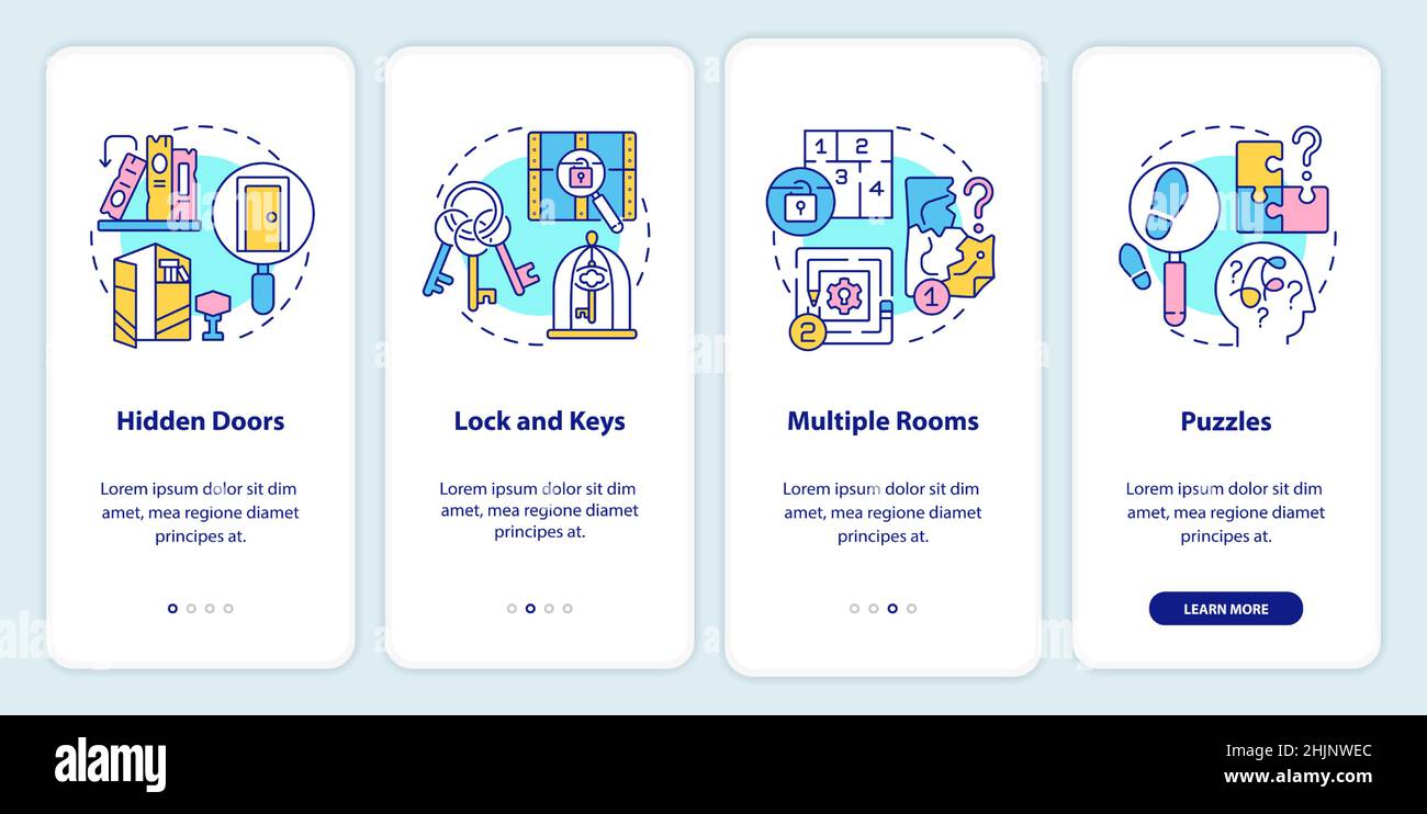 Escape room features onboarding mobile app screen Stock Vector Image ...
