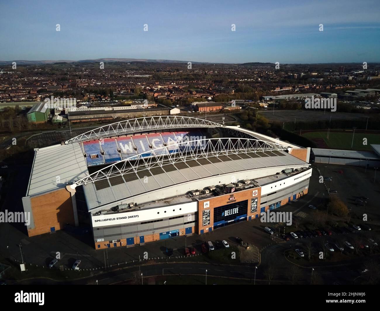 Wigan stadium aerial hi-res stock photography and images - Alamy