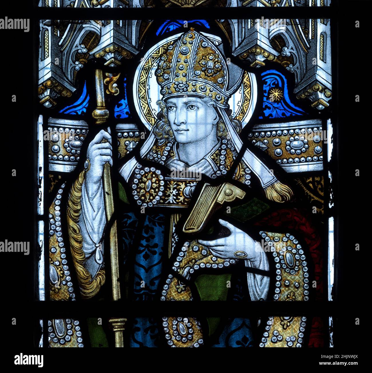Saint Wulstan stained glass, St. John the Baptist Church, Hagley ...