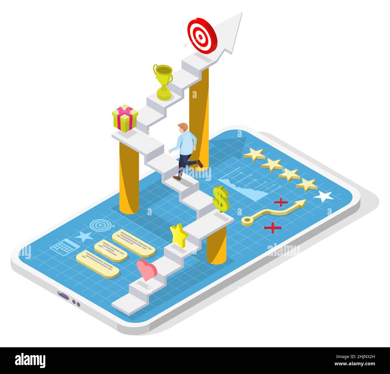 Gamification interactive content, vector isometric illustration. Consumers engagement, customers ...