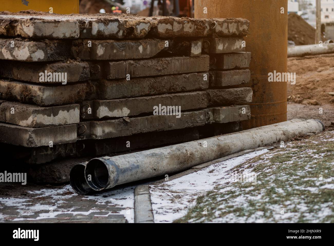 Dirty gray concrete slabs block. Grunge, material aged, construction ...
