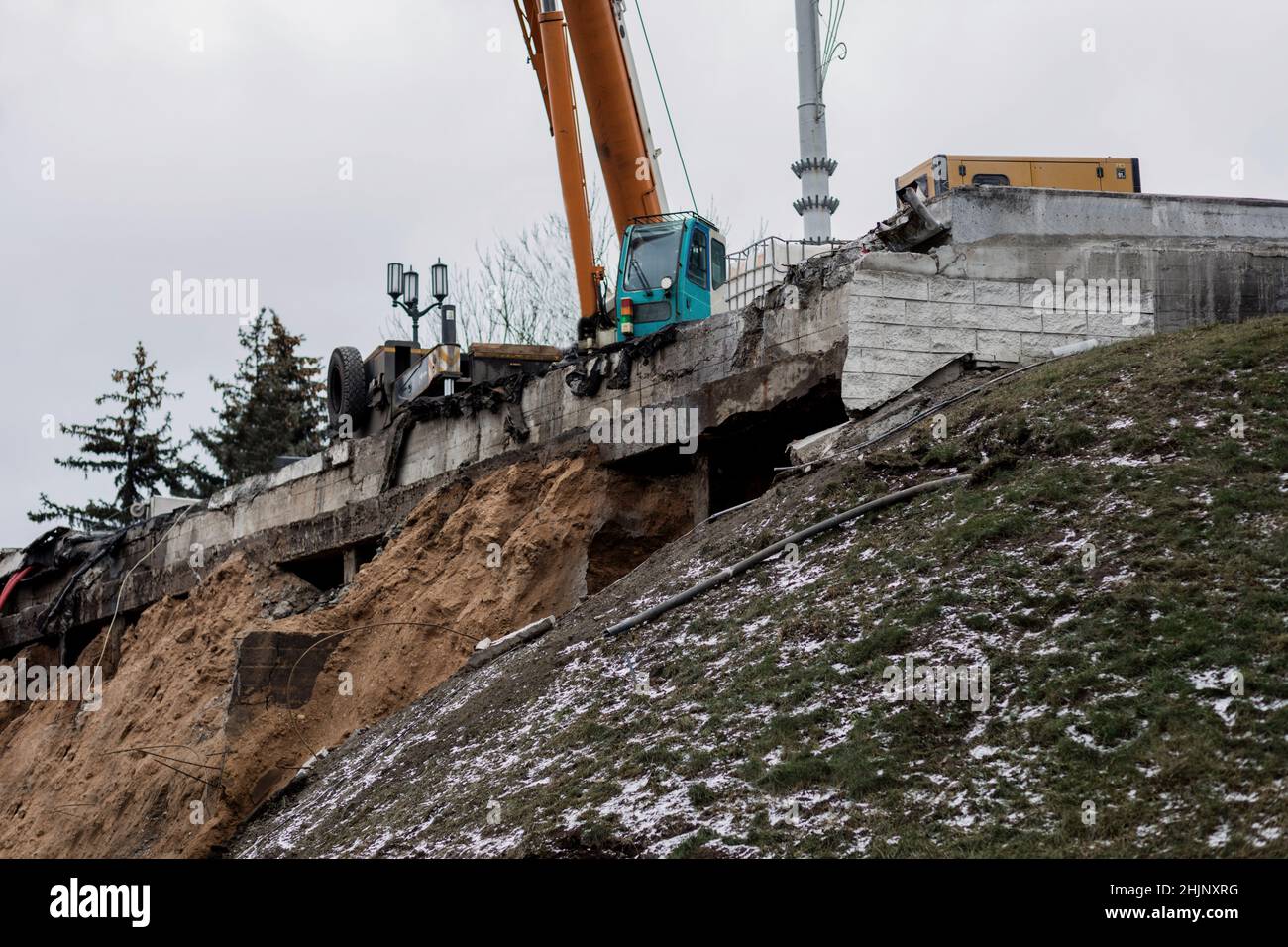Bridge reconstruction. Panels with reinforcing steel bars on top of ...