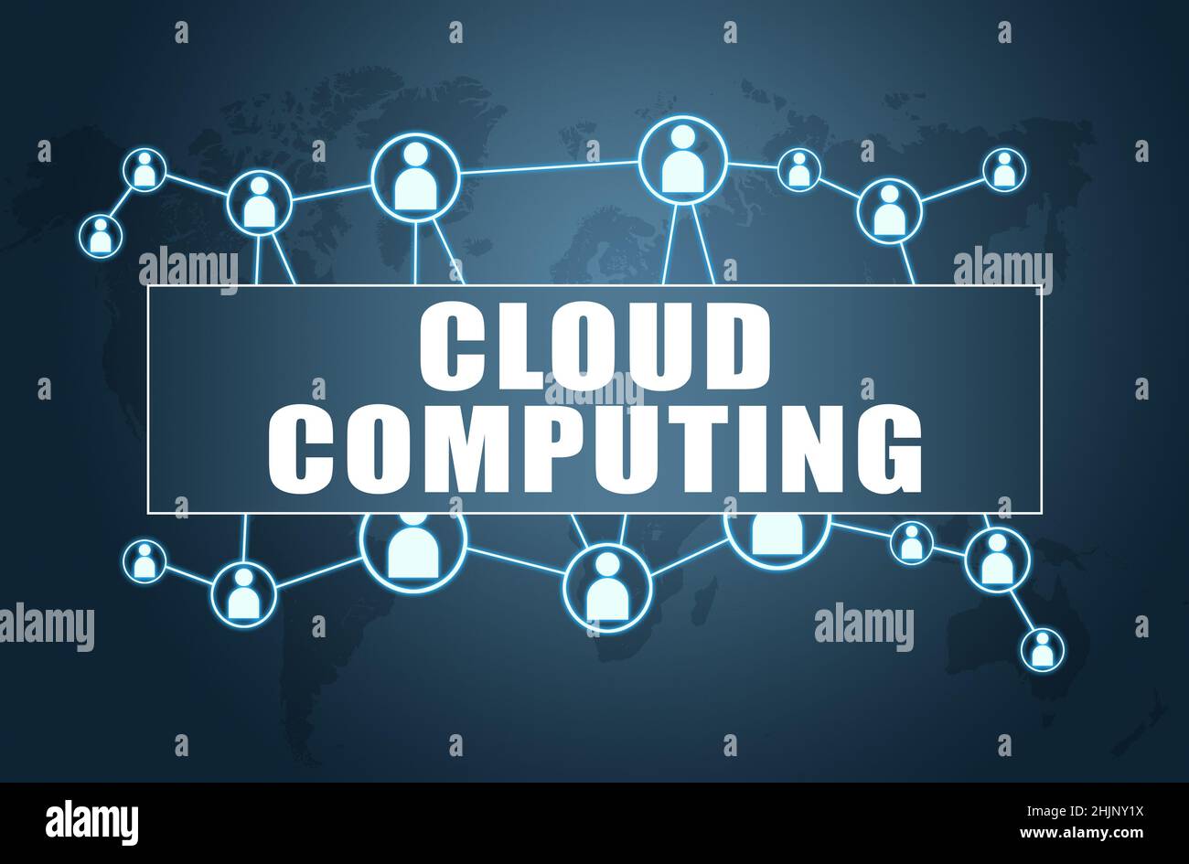 Cloud Computing - text concept on blue background with world map and ...