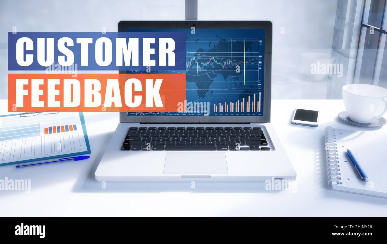 Customer Feedback text on modern laptop screen in office environment ...