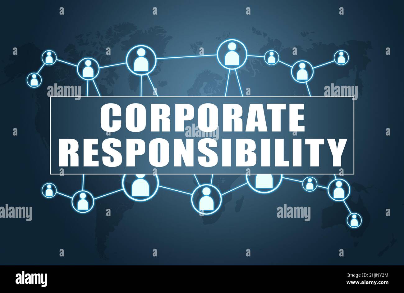 Corporate Responsibility - text concept on blue background with world ...