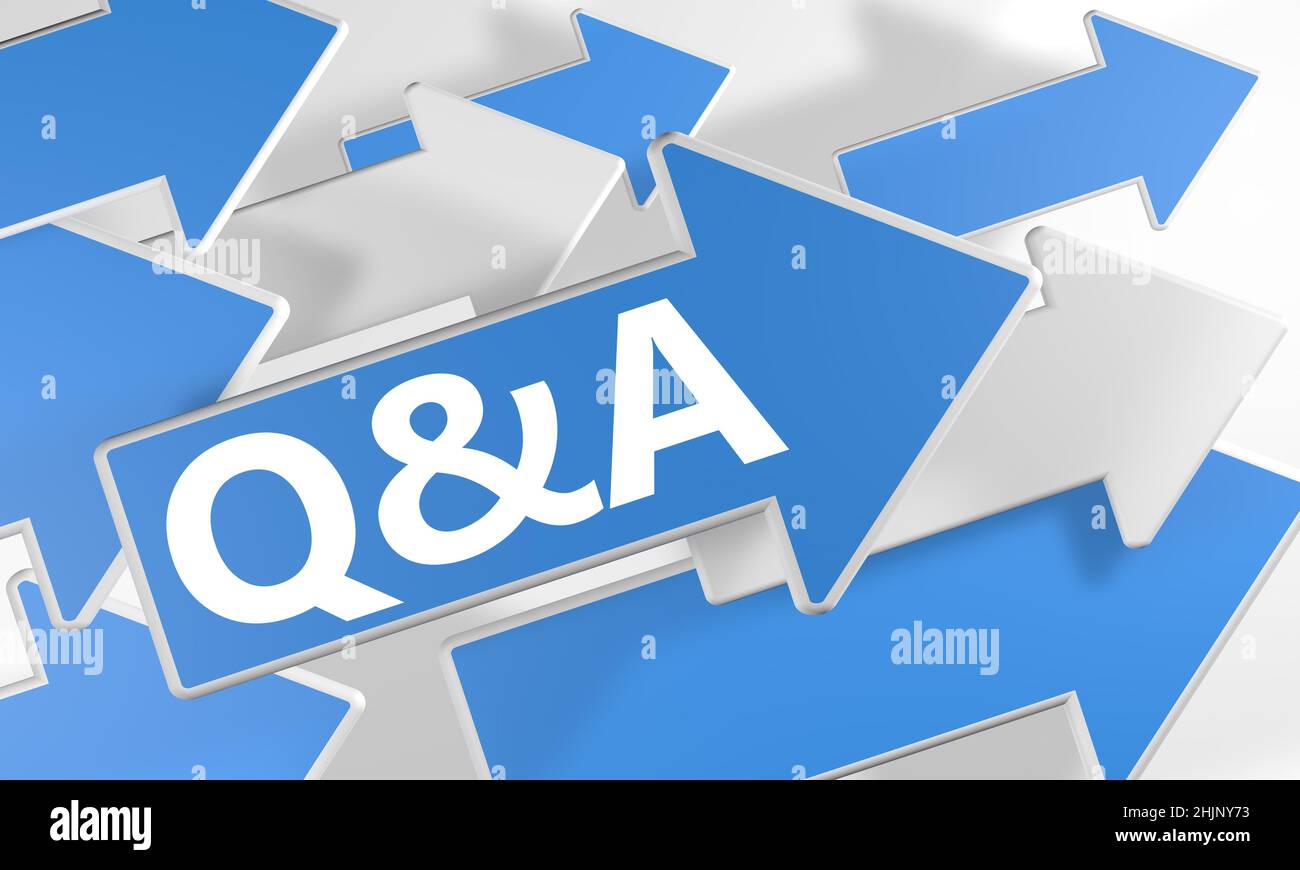 Questions and Answers text concept with blue and white arrows flying ...