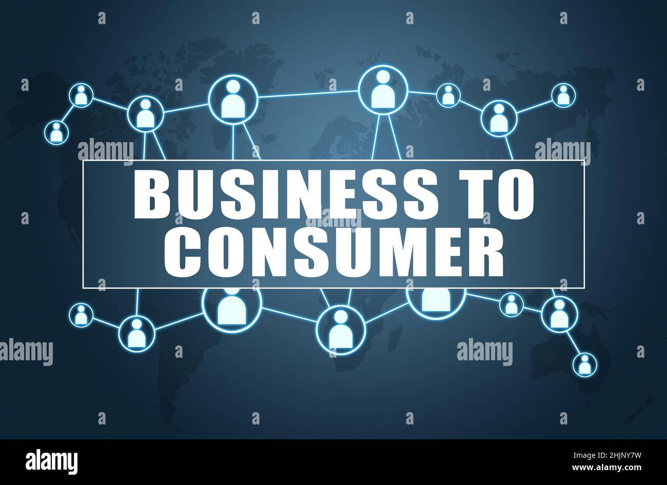 Business to Consumer - text concept on blue background with world map ...