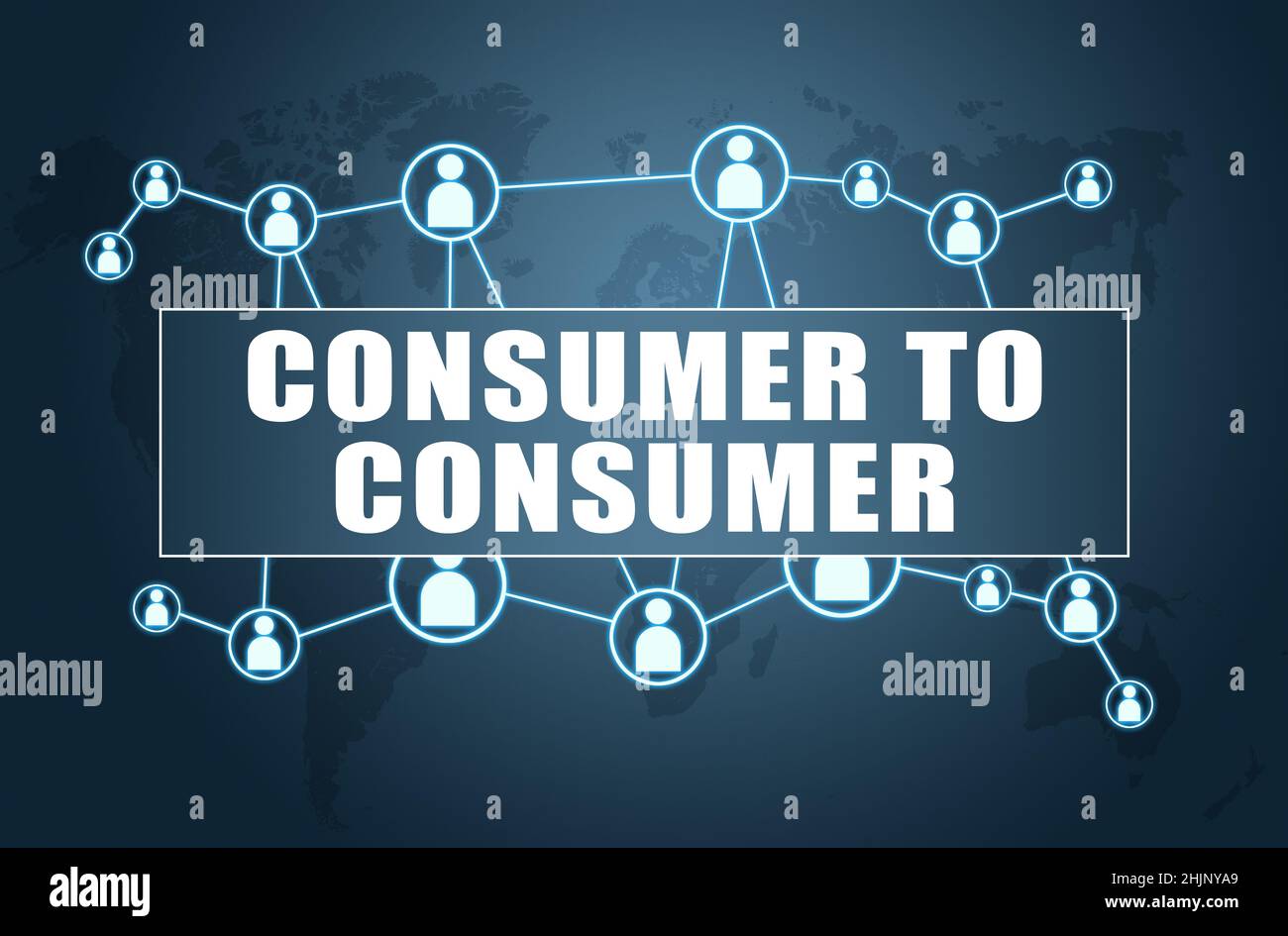 Consumer to Consumer - text concept on blue background with world map ...