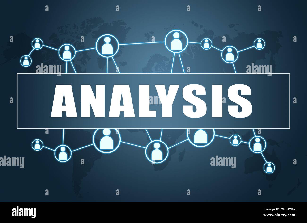 Analysis - text concept on blue background with world map and social ...