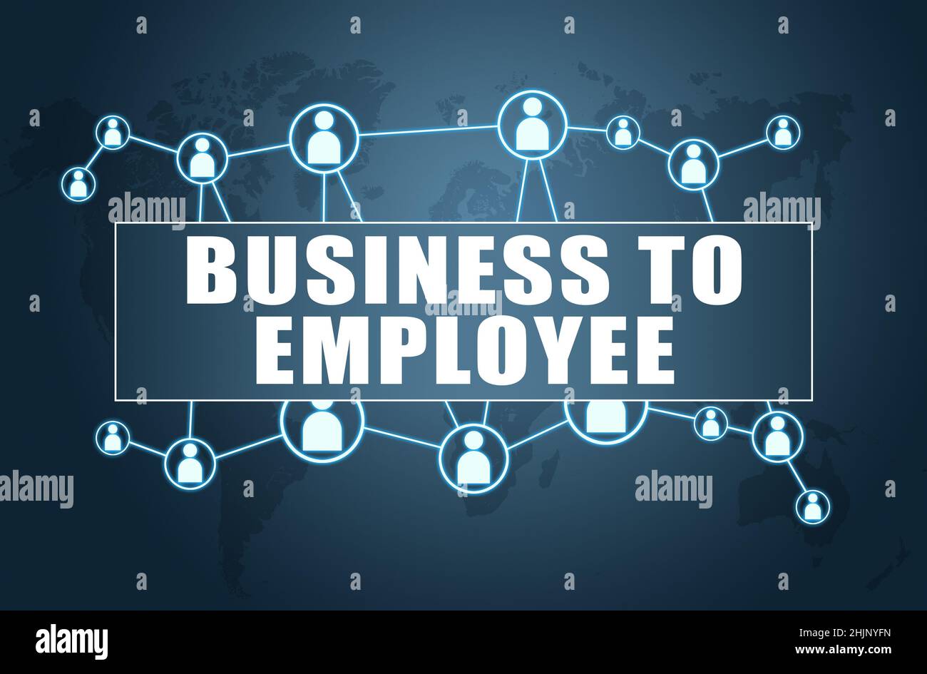 Business to Employee - text concept on blue background with world map ...