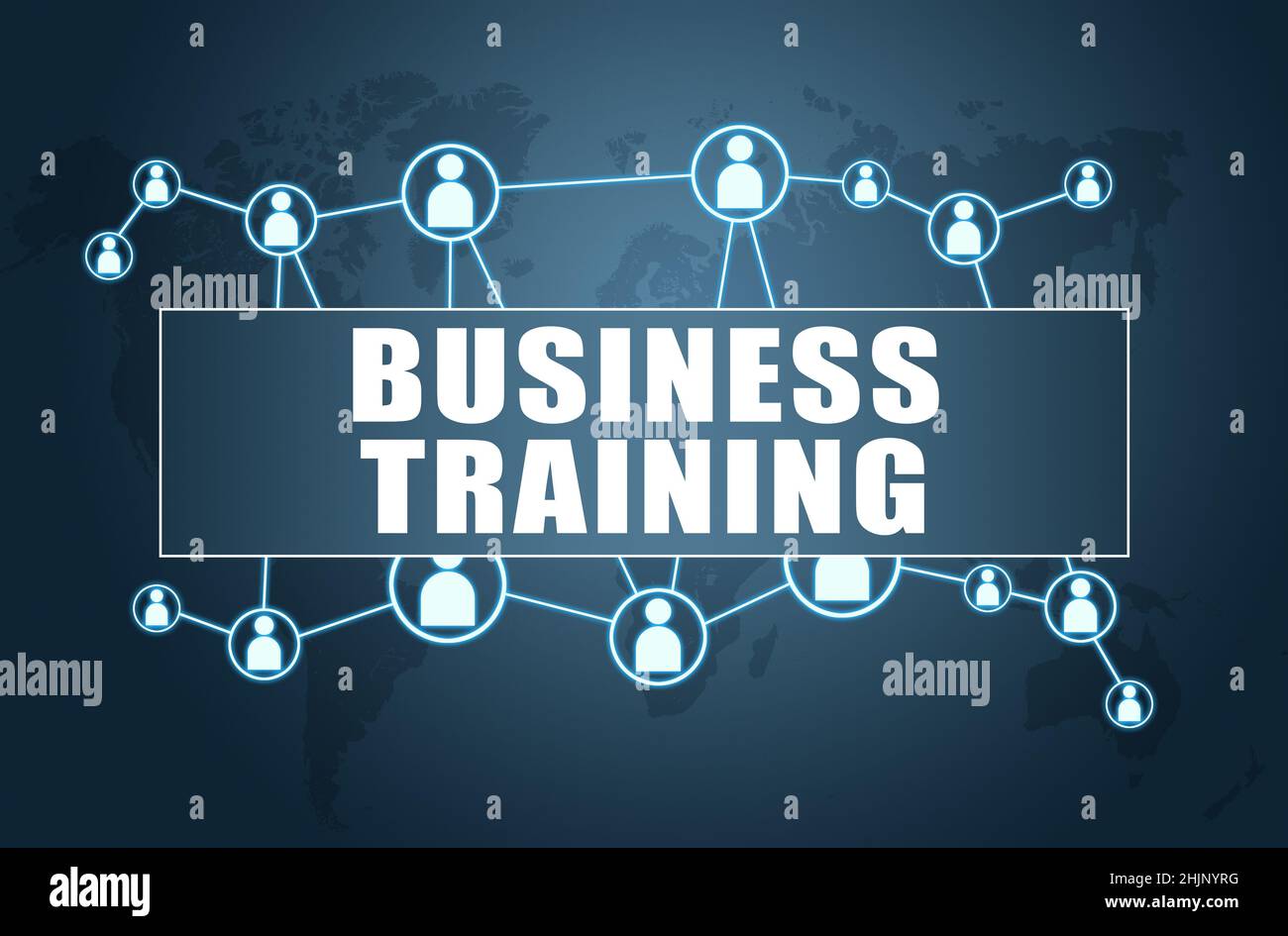 Business Training - text concept on blue background with world map and ...