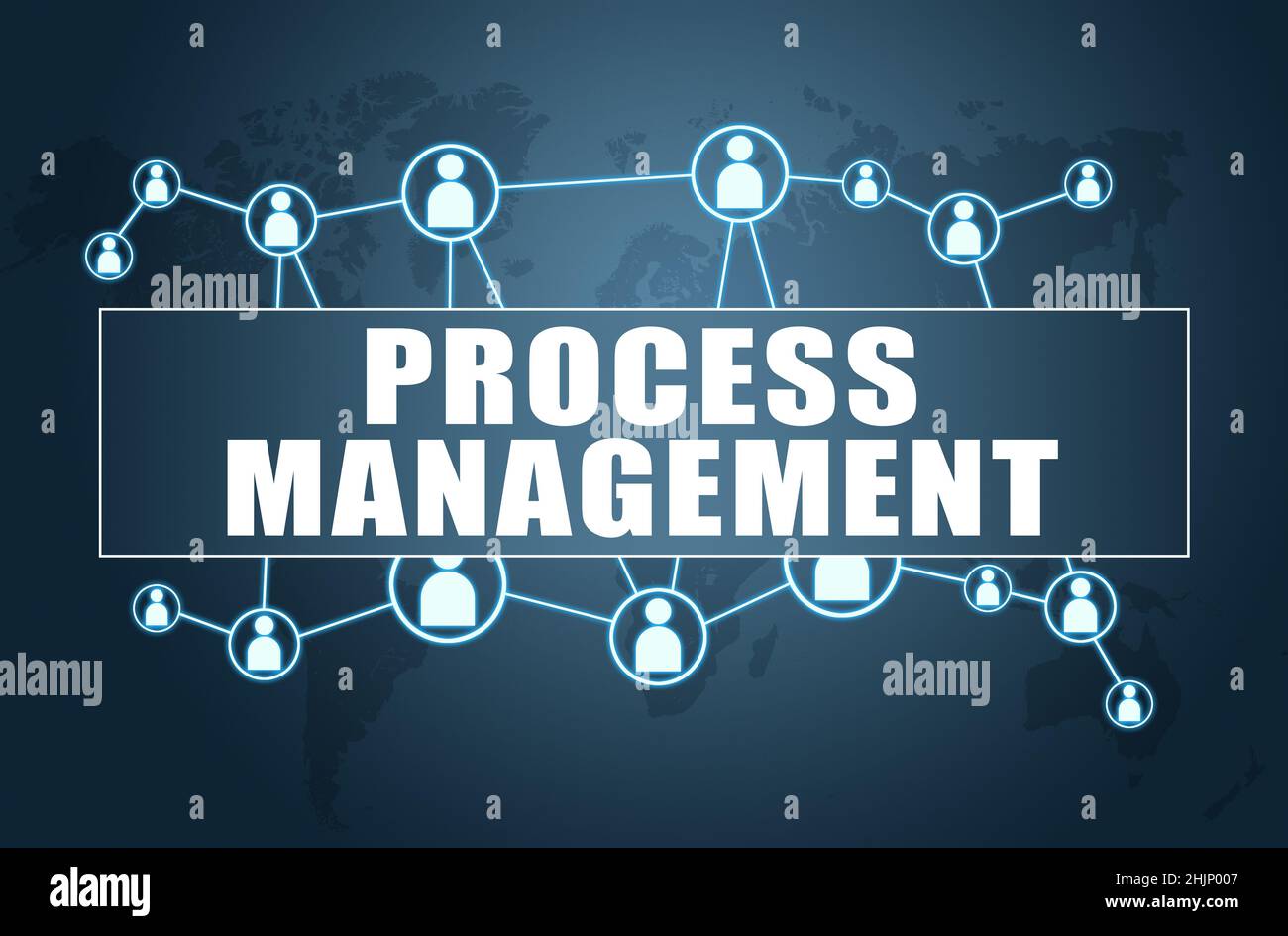 Process Management - text concept on blue background with world map and ...