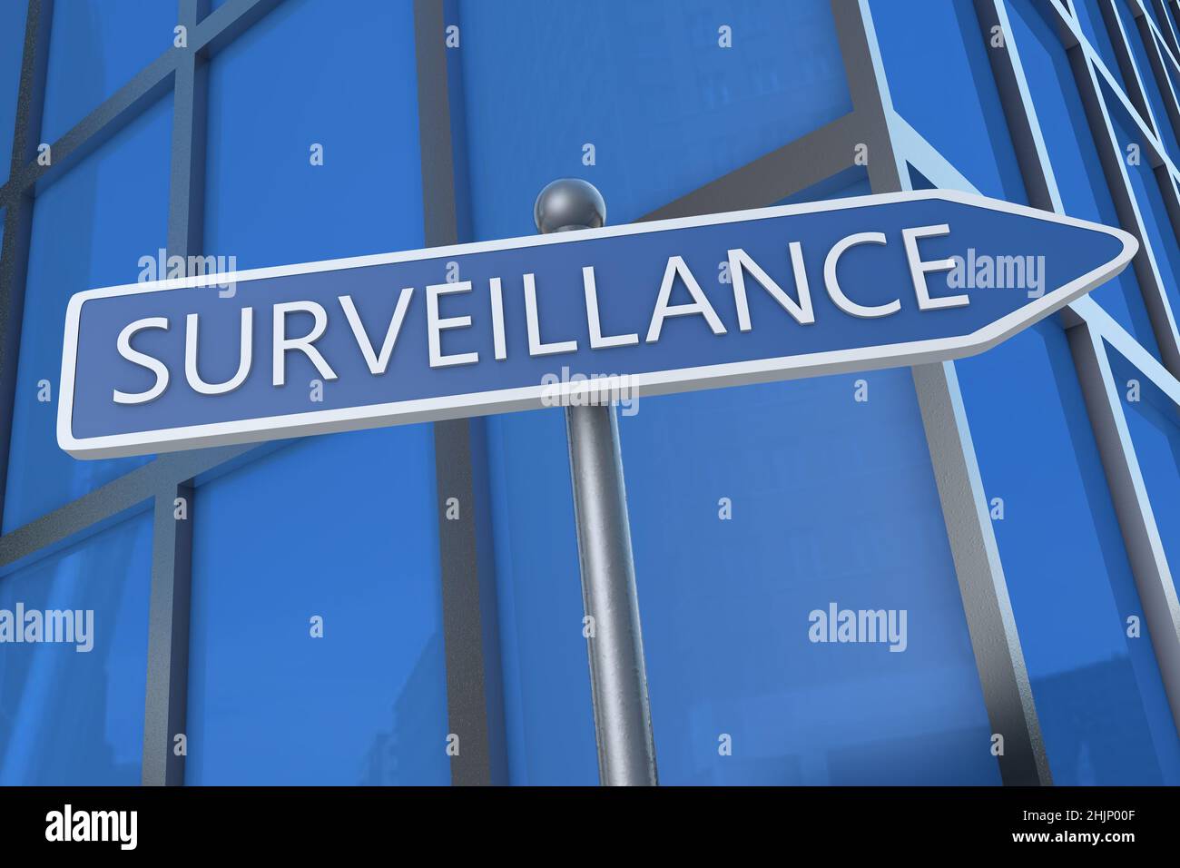 Surveillance - 3d render text illustration with street sign in front of ...