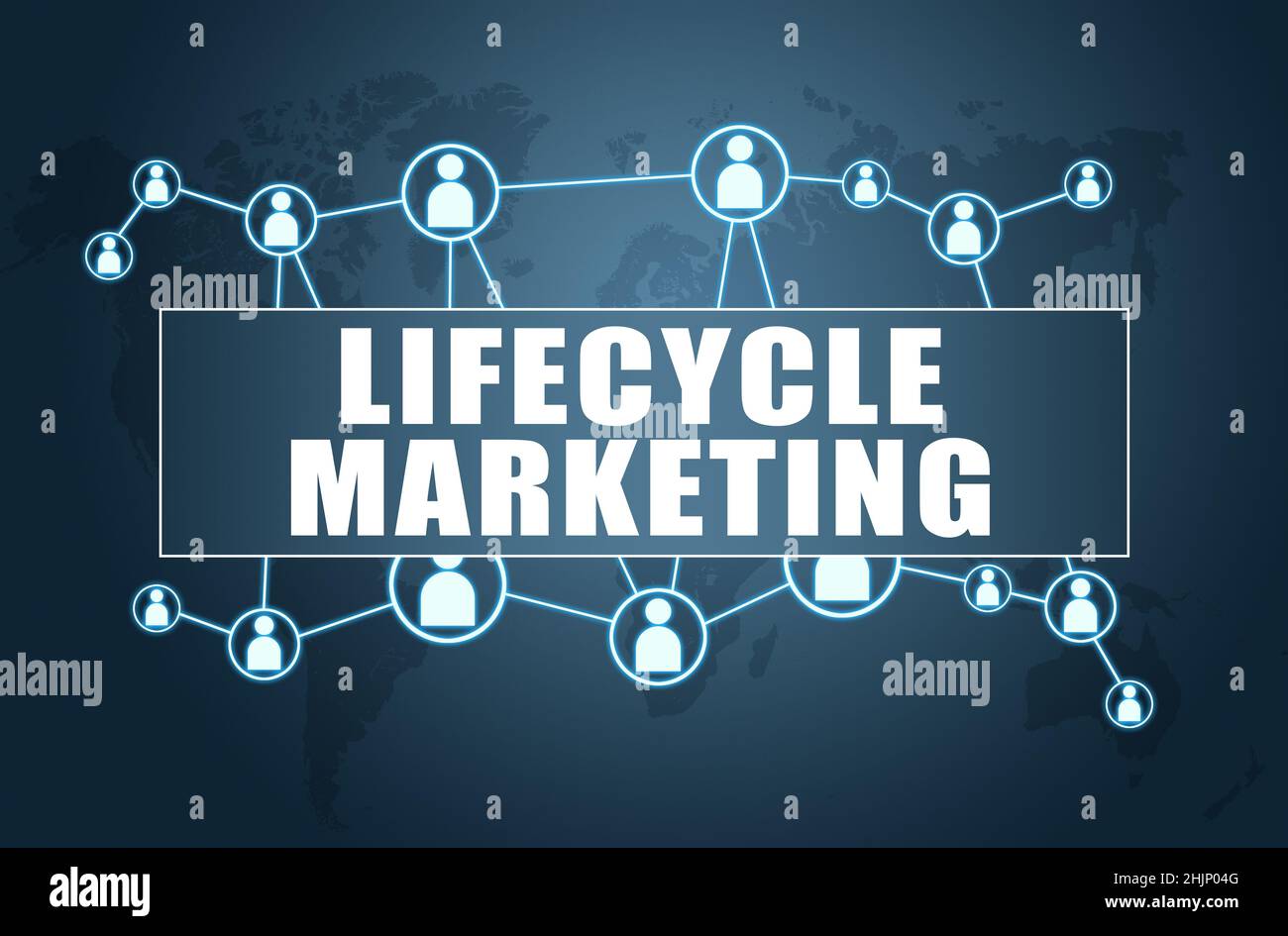 Lifecycle Marketing - text concept on blue background with world map ...