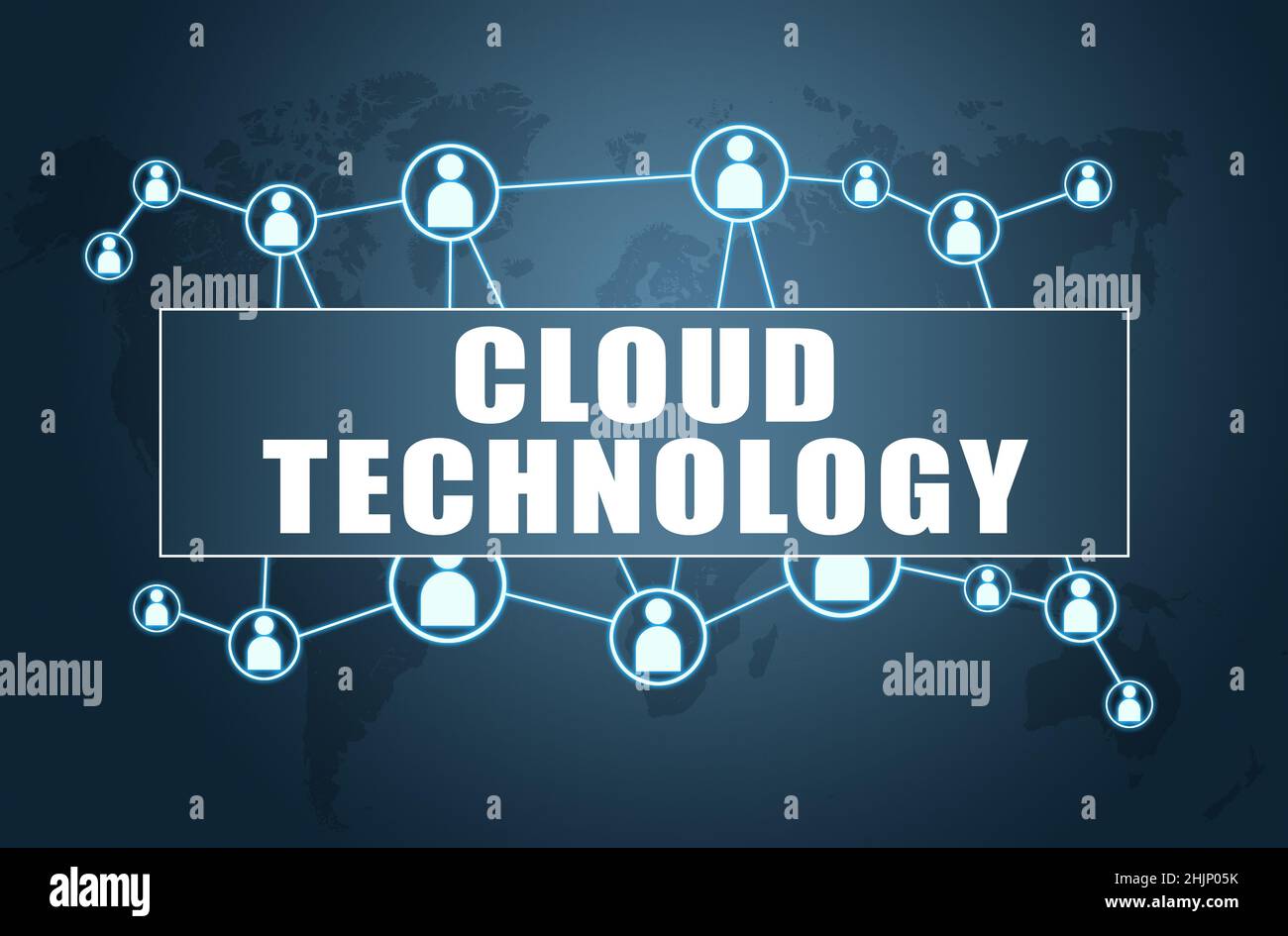 Cloud Technology - text concept on blue background with world map and ...