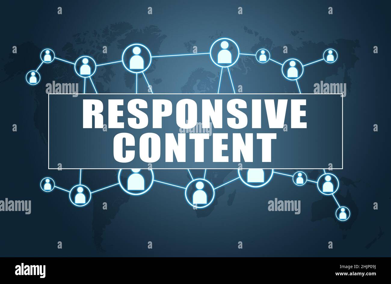 Responsive Content - text concept on blue background with world map and ...