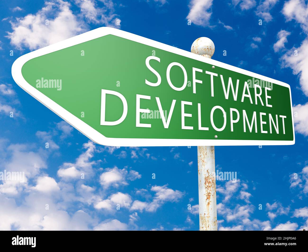 Software Development - street sign text concept illustration in front ...