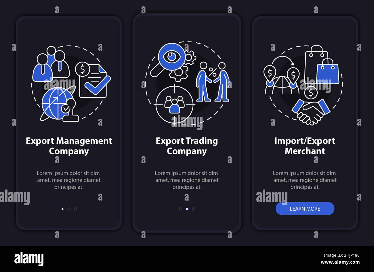 Types of export business night mode onboarding mobile app screen Stock ... Types of export business night mode onboarding mobile app screen Stock ...