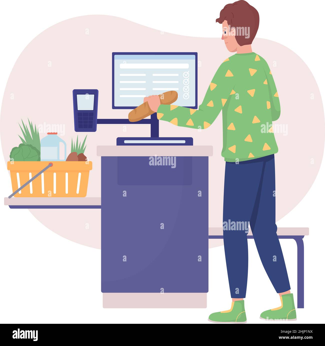 Scanner food in shop 2D vector isolated illustration Stock Vector Image ...