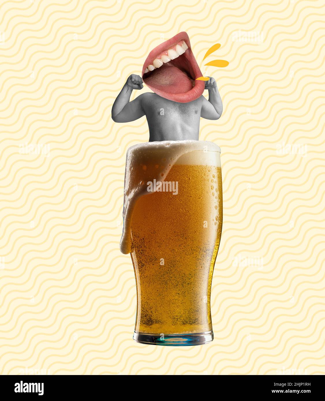 Contemporary art collage, modern design. Beer festival. Human body with ...