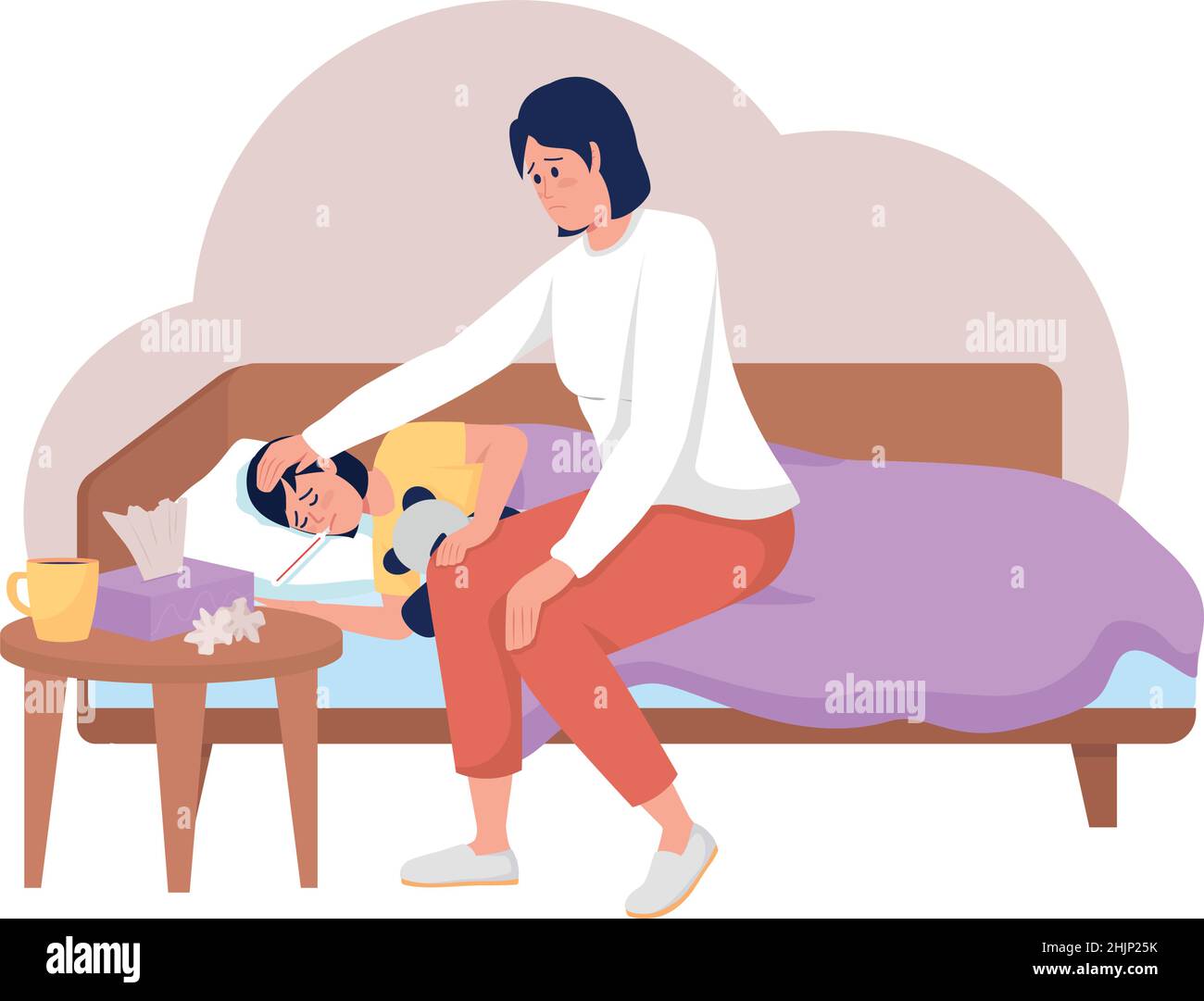 Kid with influenza 2D vector isolated illustration Stock Vector Image ...
