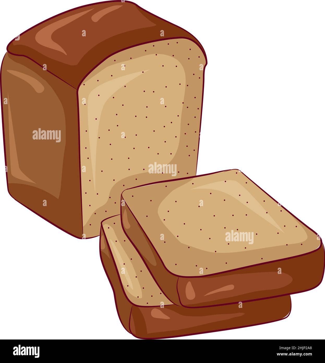 Vector cartoon illustration of sliced rye brown square bread isolated ...