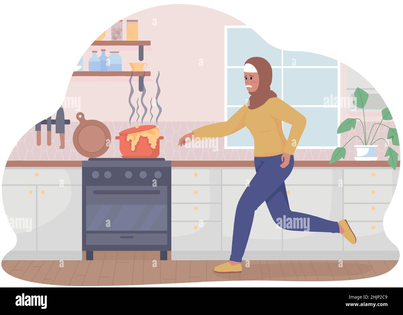 Disaster in kitchen 2D vector isolated illustration Stock Vector Image ...