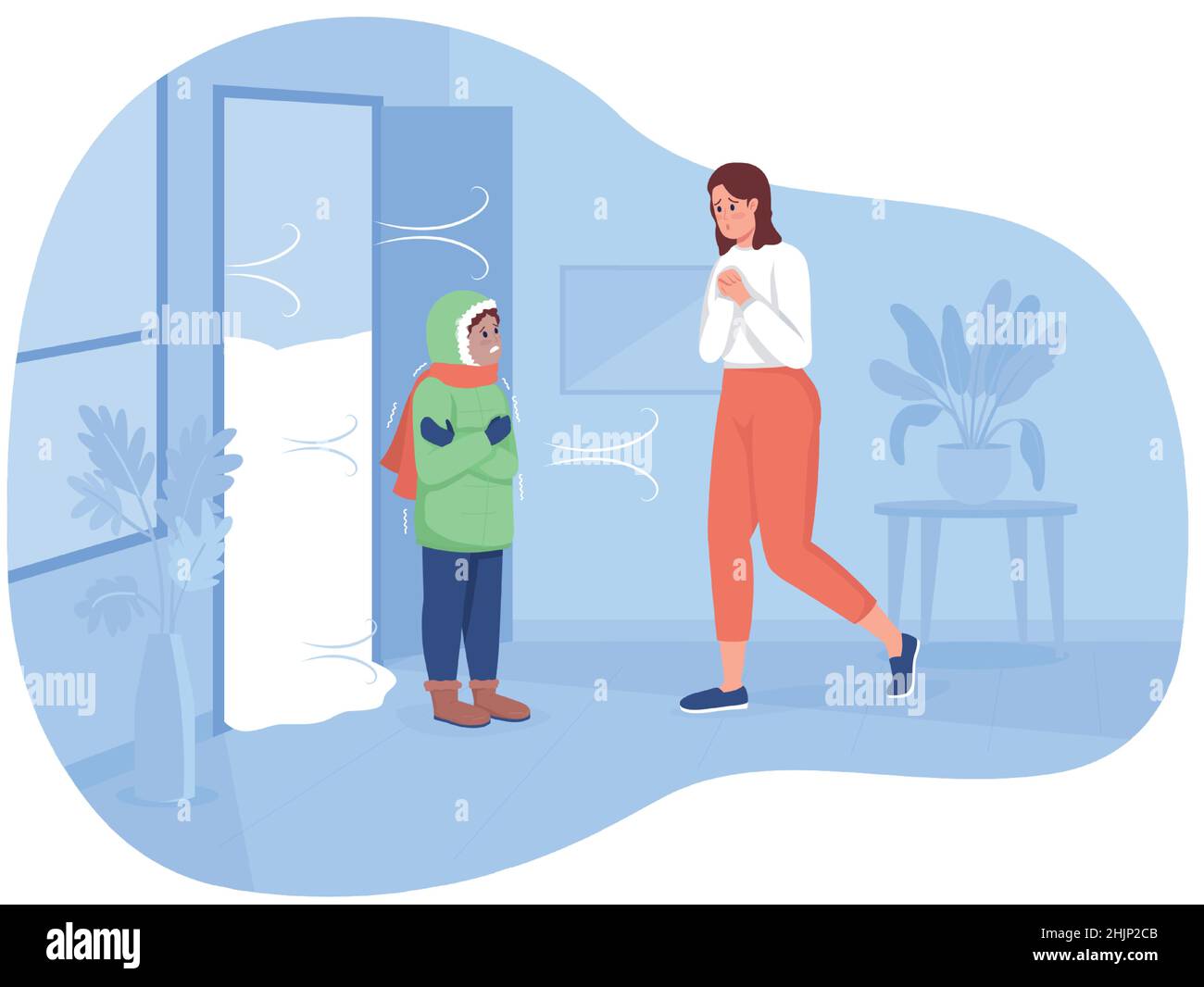 Cold weather in winter 2D vector isolated illustration Stock Vector ...